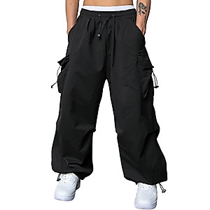 JMIERR Men's Casual Parachute Pants Wide Leg Trousers Beam Feet Harem Baggy Cargo Pants for Trendy Street Wear,US 36(L),Black