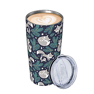 20 Oz Tumbler with Lid and Straw, Gray Fox Green Leaf Insulated Tumbler Stainless Steel Cups, Personalized Coffee Tumbler Travel Mug Water Bottle