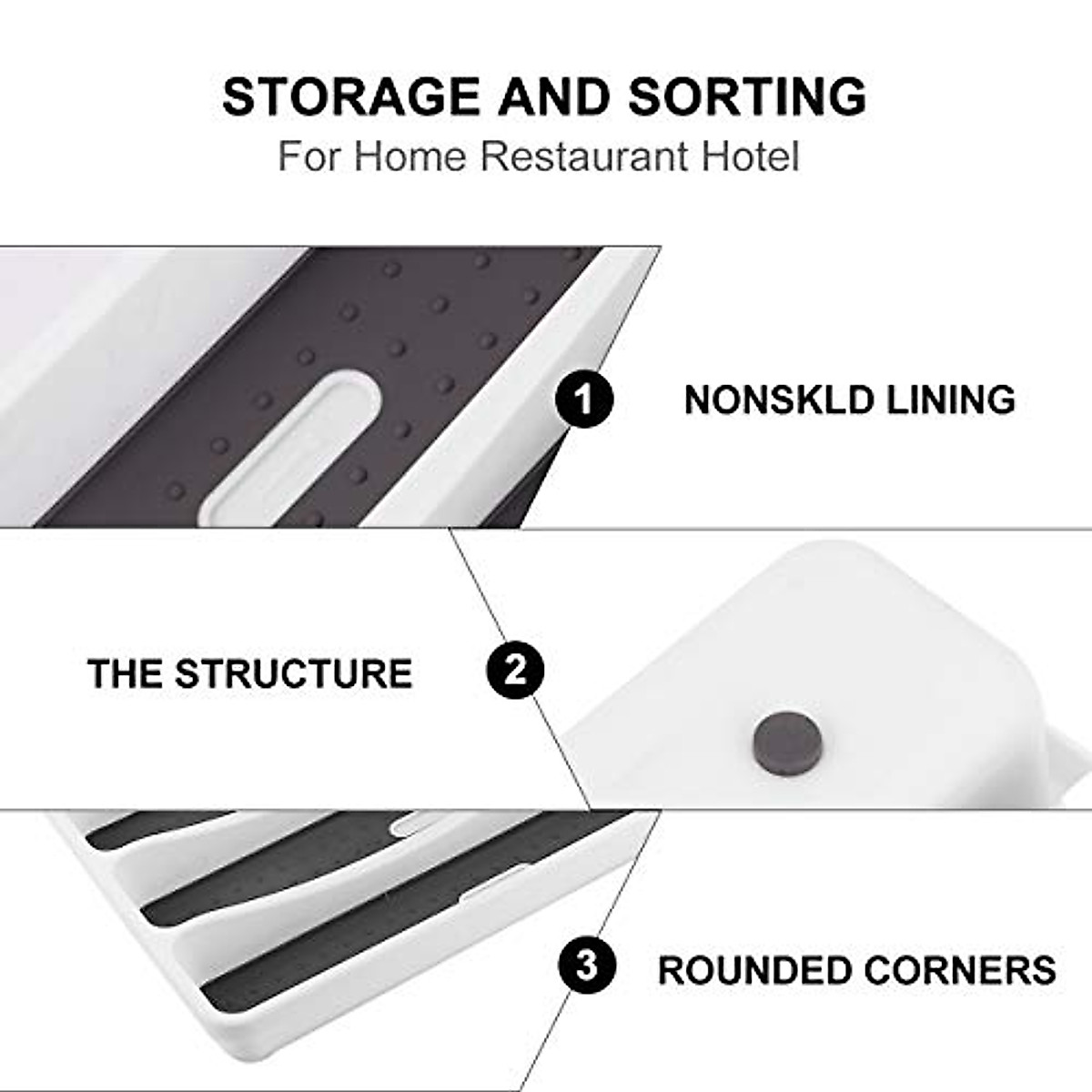 Hemoton Utensils Drawer Organizer PP and Silicone Silverware Organizer Tray Kitchen Tableware Sorting Box for Home Restaurant Hotel (White)