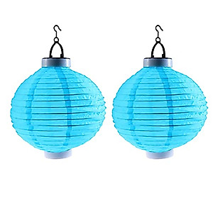 OSALADI Hanging Solar Lantern 2pcs Hanging Solar Lanterns Retro Solar Lights LED Lamp Solar Powered Landscape Lantern for Outdoor Tree Fence Patio ( Blue ) Outdoor Solar Lanterns