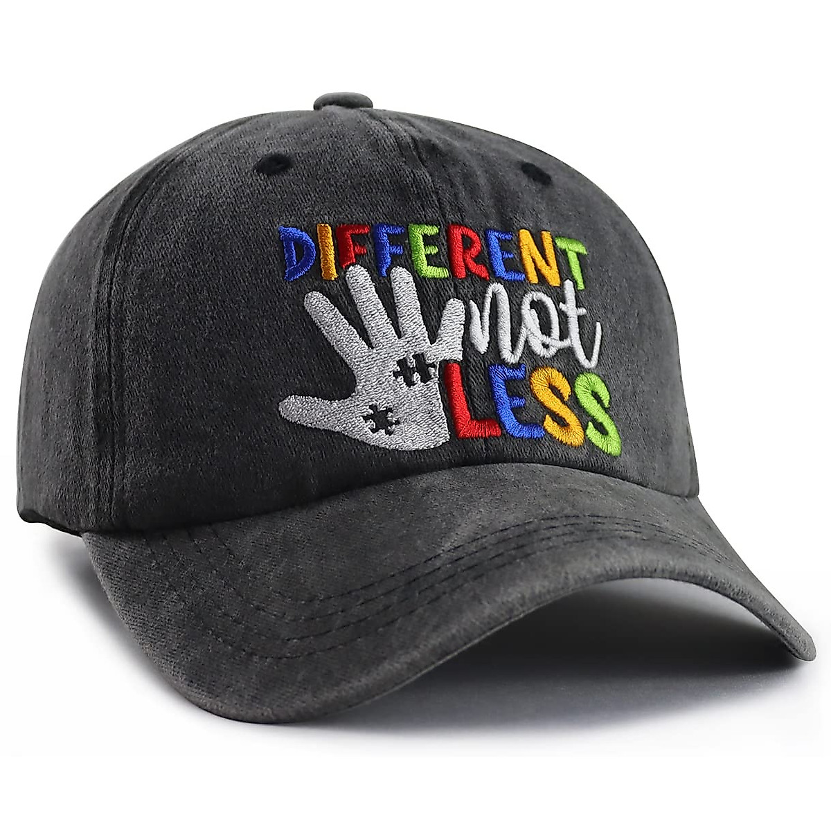 Autism Hats for Men Women, Different Not Less Autism Awareness Hat, Adjustable Autistic Hand Decoration Inspirational Baseball Cap, Funny Birthday Thank You Gifts for Dad Mom Grandpa Grandma Teacher