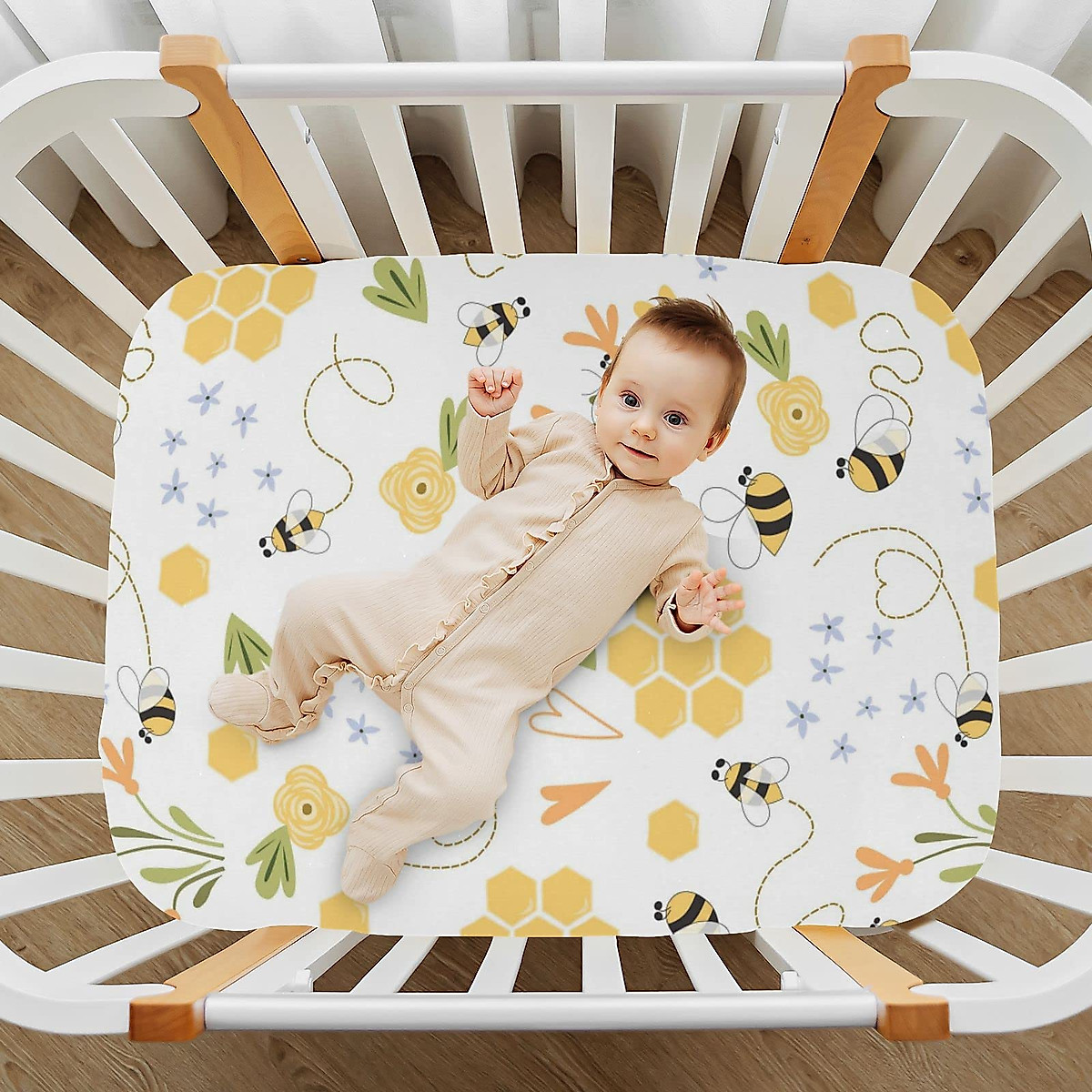 Floral Bee Fitted Crib Sheet for Girls and Boys,Soft Breathable Baby Sheet for Standard Size Crib Mattress 21164184