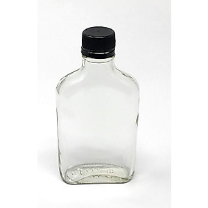 200 ml (6.6 oz) Glass Flask Liquor Bottle with Black Caps (6 Pack)