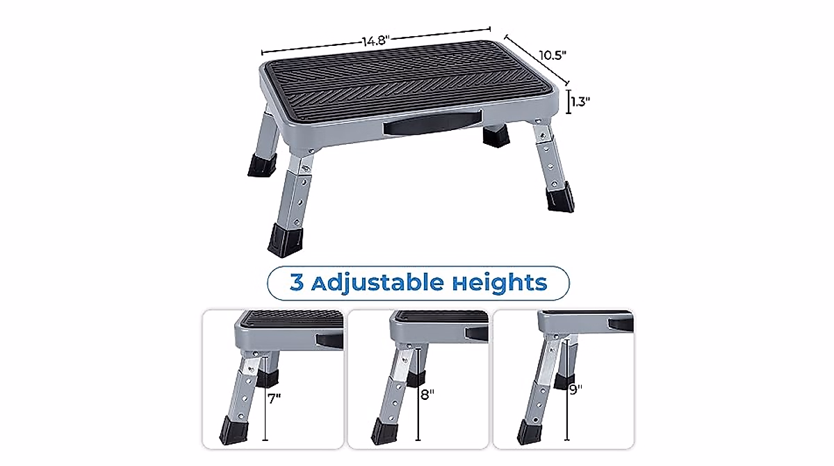Height-Adjustable Folding Step Stool - Safe & Portable