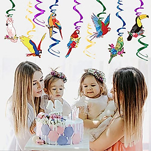 UOMNICUE Parrot Hanging Swirls Decoration,20 PCS Double Sided Print Tropical Birds Parrot Foil Swirls Ceiling Streamers Decor for Kids Rio Birthday Baby Shower Tropical Luau Theme Party Favor Supplies