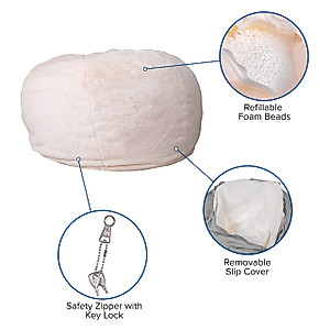 Flash Furniture Duncan Oversized Bean Bag Chair for Kids and Adults, Foam-Filled Beanbag Chair with Machine Washable Cover, White Furry
