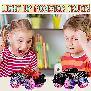 Playo Monster Trucks for Boys - Car Toys for Boys & Girls - Light up Toys for Kids - 6" Truck with Flashing LED Tires - Toy Cars for 3 Year Old boy + - Push n Go Childrens Birthday Gift (Blue)