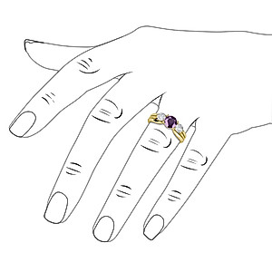 TriJewels Amethyst & White Sapphire 3 Stone Ring with Thick Shank 1.36 ctw 14K Yellow Gold.size 9.0