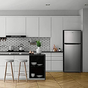 Galanz GLR10TS5F Refrigerator, Adjustable Electrical Thermostat Control with Top Mount Freezer Compartment, 10.0 Cu.Ft, Stainless Steel Look, 10