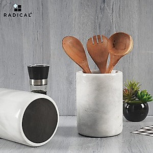 Radicaln Marble Utensil Holder Spoon Caddy Countertop White Handmade kitchen Utensils set organizer - 5.5"x6.5" Inch flatware chopstick Canister Utensil Holders – Home Accessories (WZ-03)
