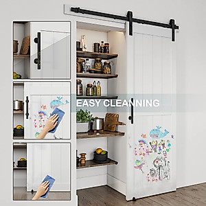 ALAMEDADT 30''x84'' Sliding Barn Door with 5 Ft Barn Door Hardware Kit& Handle& Floor Guides,Pre-Drilled Holes Easy Assembly - Include Installation Manual, Water-Proof PVC Surface, H-Frame, White