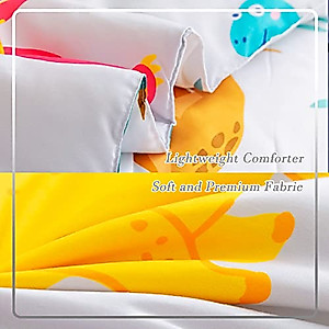 PERFEMET 4-Piece Toddler Bedding Set Cartoon Dinosaur Print Boys Toddler Comforter Reversible Colorful Kids Bed in A Bag Includes Comforter, Fitted Sheet, Flat Sheet and Pillowcase(Grey, Dinosaur)