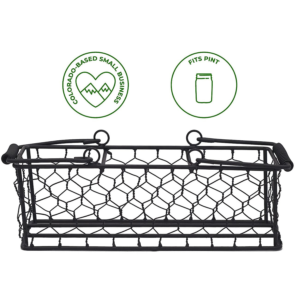 Mason Jar Lifestyle Caddy for 3 Pint Mason Jars in Chicken Wire with Wire Wrapped Handles