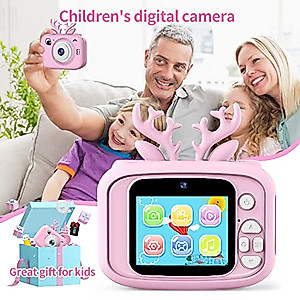 YUE3000 Upgrade Kids Camera, Front and Rear Camera Digital Cameras, 2.0 -inch Screen 32GB SD Card-Pink