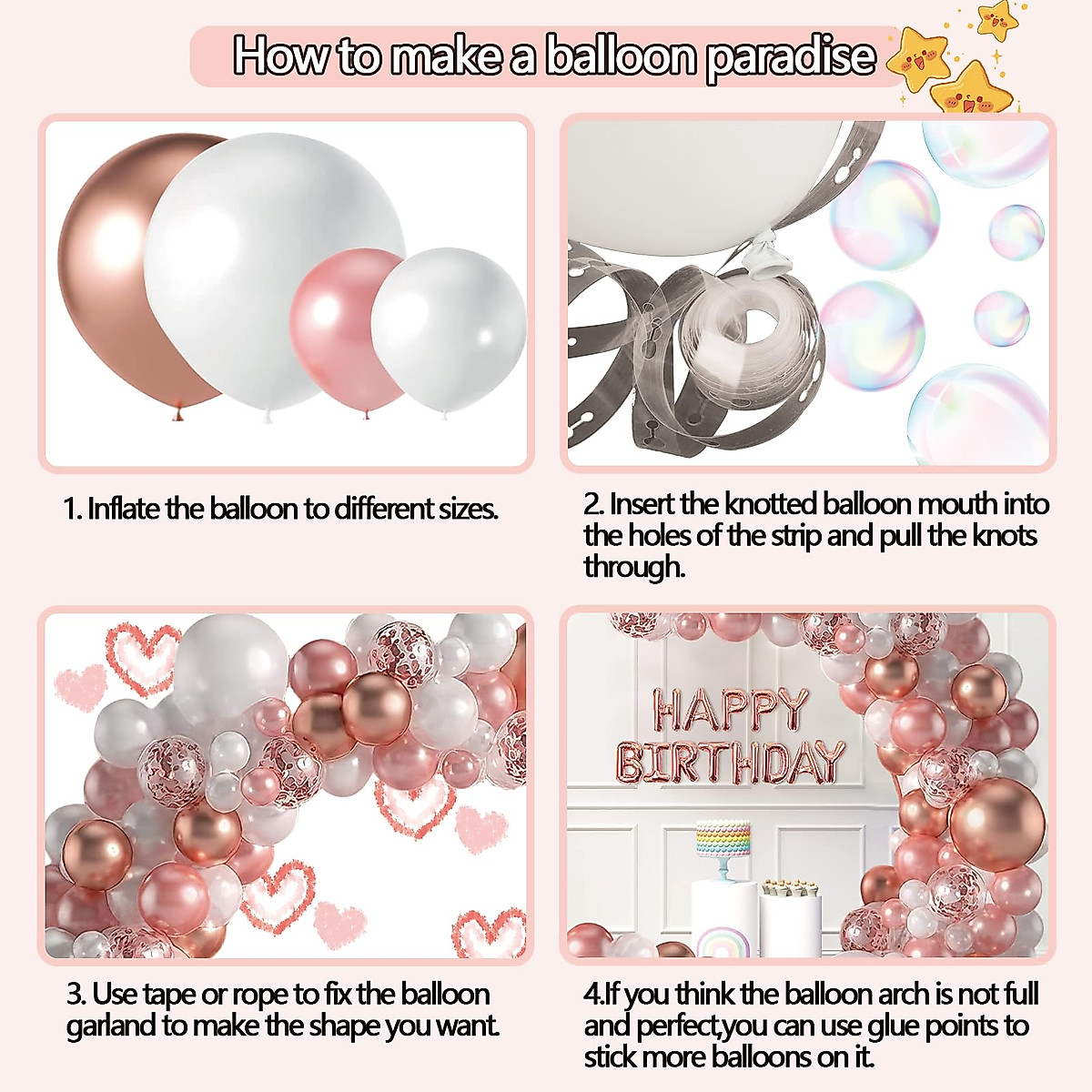 Rose Gold Balloon Garland Kit,104pcs Rose Gold White Balloon Arch Rose Gold White Confetti Latex Balloons For Women Girls Birthday Wedding Baby Shower Graduation Bachelorette Party Decorations