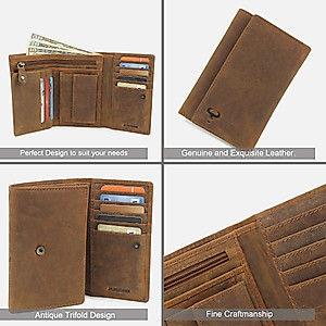 AlphaHide RFID Blocking Ladies Wallet - Credit Card Wallet for Women - Trifold Wallets for Girls - Crazy Horse Genuine Leather - Large Coin Pocket - Two ID Windows - Gift Boxed