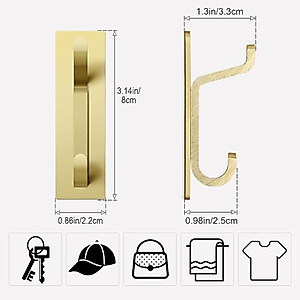 pickpiff Self Adhesive Hooks, Extra Sticky 10LB (Max), Heavy Duty Stainless, Stick On Wall and Door Hooks for Hanging, Bathroom Towel Hooks and Coat Hooks, Robe Hook Wall Mounted, Gold, 4 Pack