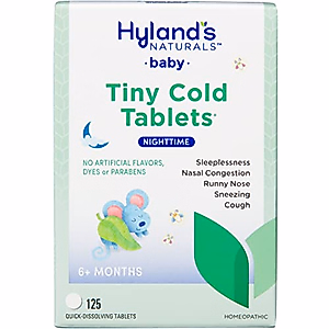 Hyland's Naturals Tiny Cold Tablets Nighttime, Baby & Infant Cold And Cough Medicine, Decongestant, Natural Relief Of Common Cold Symptoms, 125 Quick-Dissolving Tablets
