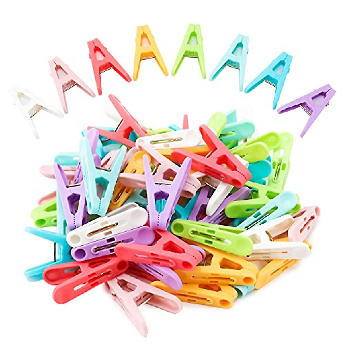 56 PCS Clothespins Plastic Colorful Small Clips, 8 Bright Colors Clothes Drying Line Pegs Mini Clothes Pins Clothesline Crafts Photos Paper Picture Towel Clips Clothes Pin （8 Colors）