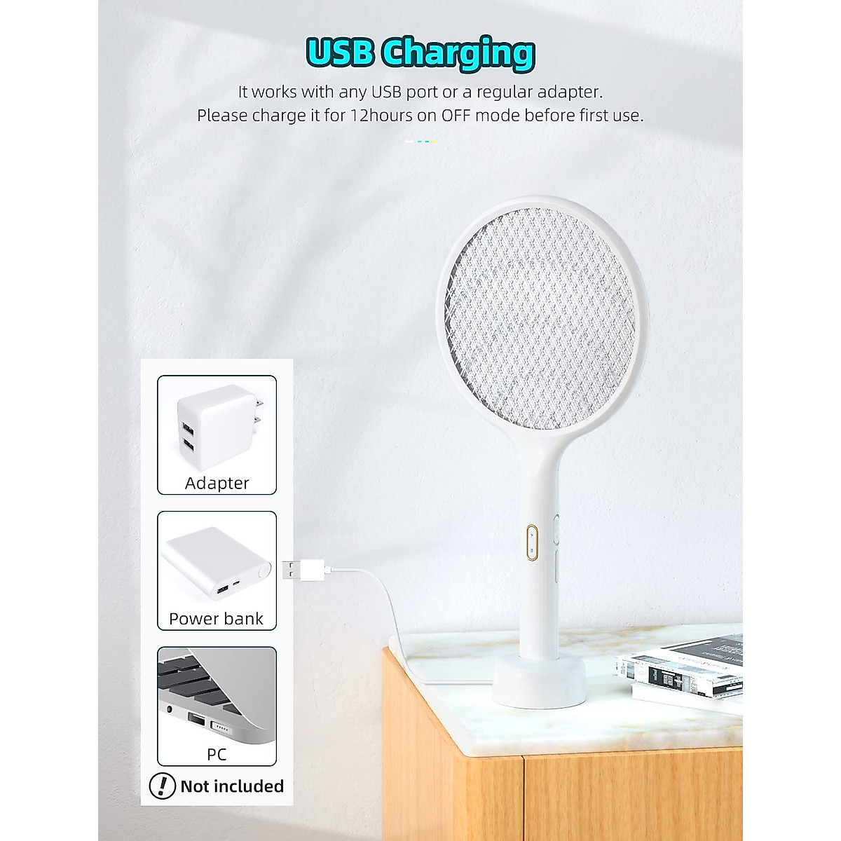 YISSVIC Electric Fly Swatter 4000V Bug Zapper Racket Dual Modes Mosquito Killer with Purple Mosquito Light Rechargeable for Indoor and Outdoor Home Office Backyard Patio Camping (1 Pack)