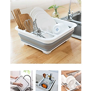 ZOUYO Collapsible Dish Drying Rack Portable Dish Drainer Dinnerware Organizer for Kitchen Counter RV Storage Campers