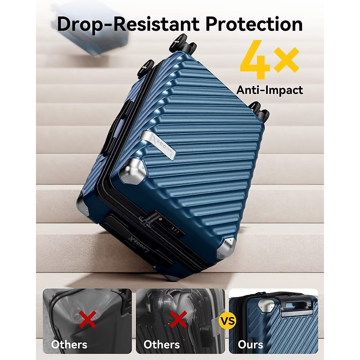 LUGGEX 3 Piece Luggage Sets with Spinner Wheels - 100% Polycarbonate Expandable Hard Suitcases with Wheels - Travel Luggage TSA Approve (Black, 20/24/28)