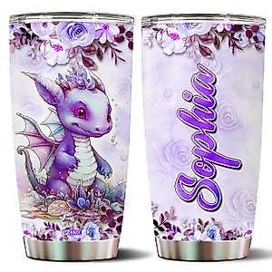 WONWIX Personalized Dragon Tumbler Customized Name Dragons Mug Gifts For Women Men Girls Custom Coffee Cups Water Bottle 20oz Valentine Birthday Christmas Insulated Stainless Steel Cup With Lid