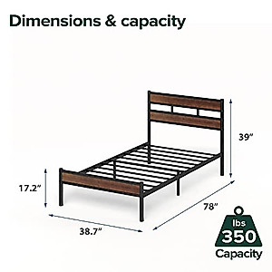 ZINUS Roman Bamboo and Metal Platform Bed Frame, No Box Spring Needed, Easy Assembly, Twin