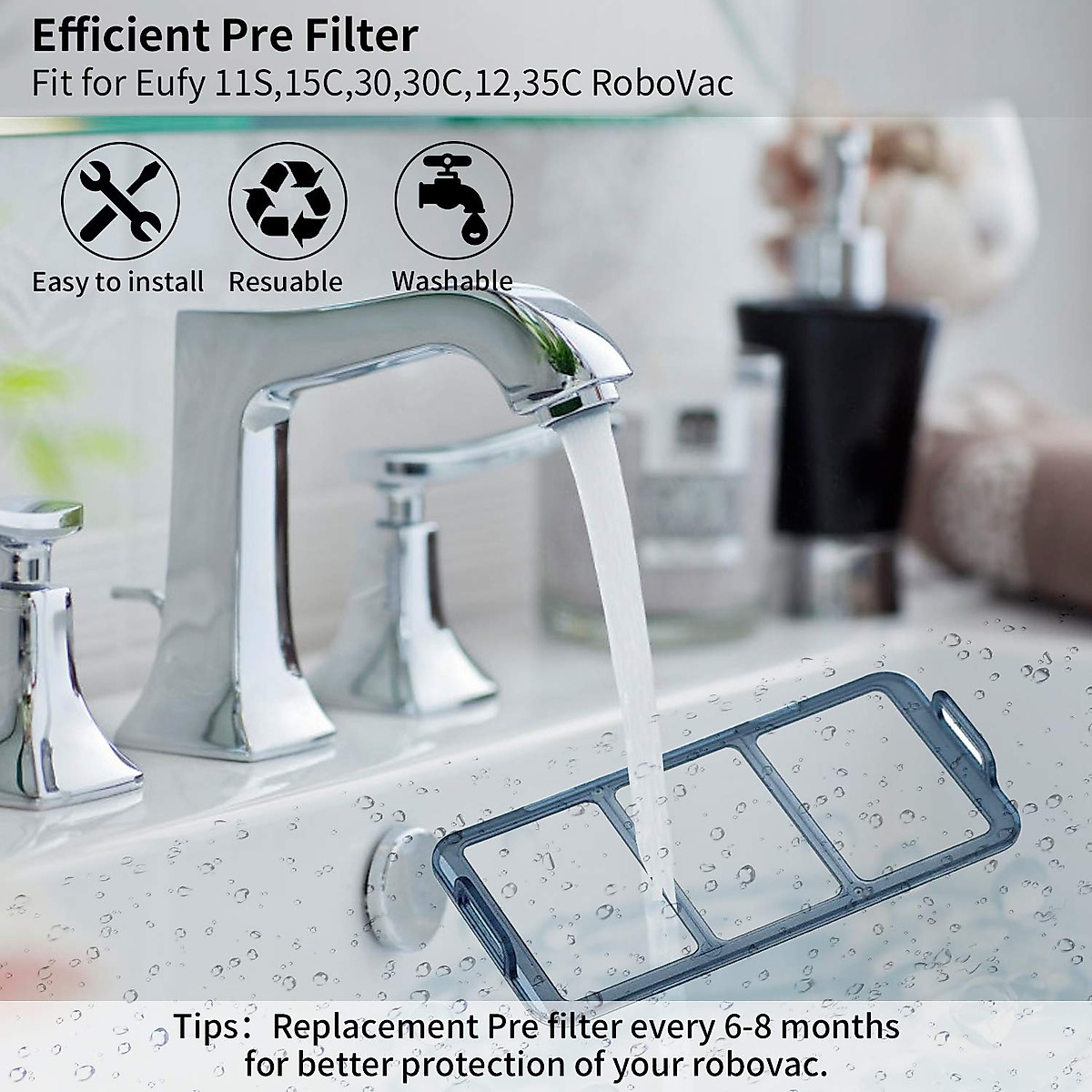 Replacement Parts kit for Eufy RoboVac 11S, RoboVac 30, RoboVac 30C, RoboVac 15C,RoboVac 12, RoboVac 35C, Robot Vacuum cleaner Accessory Kit,6 Filters,6 Side Brushes,1 Main Brush,1 Pre Filter