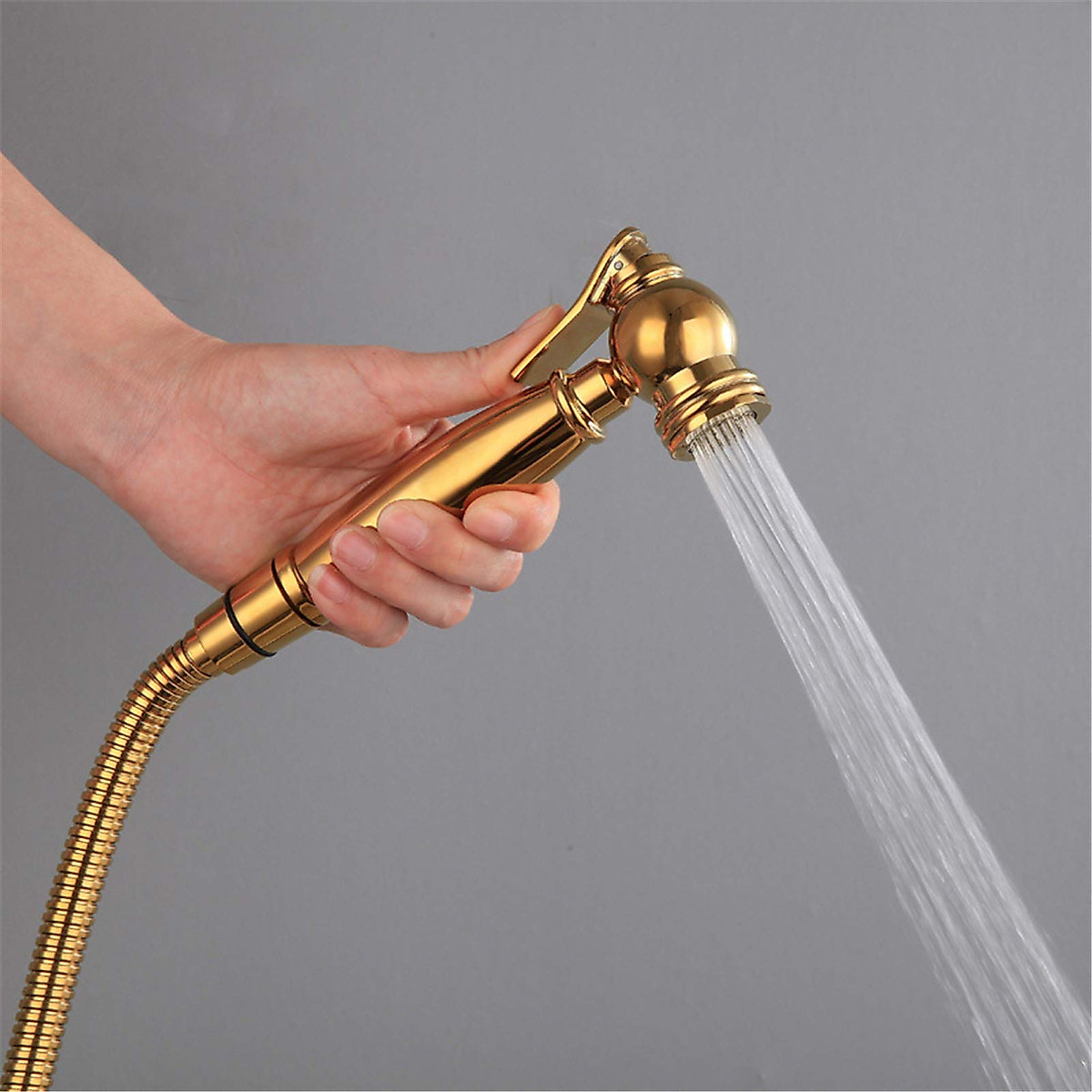 MINJING Bidet Faucet, Brushed Gun Grey Handheld Toilet Bidet Sprayer, Solid Brass Single Handle Valve Electroplated Shower Shattaf Douche Kit,B Set