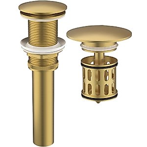 HEROBAI Bathroom Pop up Drain Without Overflow, Anti-Clogging Vessel Sink Drain Strainer, Pop Up Drain with Detachable Basket, Hair Catcher Bathroom Sink Drain Stopper (Brushed Gold)