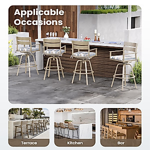 Pellebant Aluminum Outdoor Swivel Bar Stools with Sunbrella Cushion, Patio Counter Height Barstools Set, All-Weather Patio Stools & Chairs for Patio, Lawn, Garden (Milano Char, 4 PC)