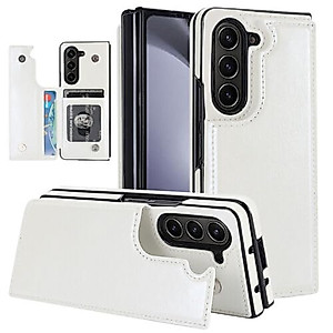Case for Samsung Galaxy Z Fold 5,Luxury PU Leather Anti-Fall Wallet Card Slot Kickstand Protective Case Cover Compatible with Samsung Galaxy Z Fold 5(White)