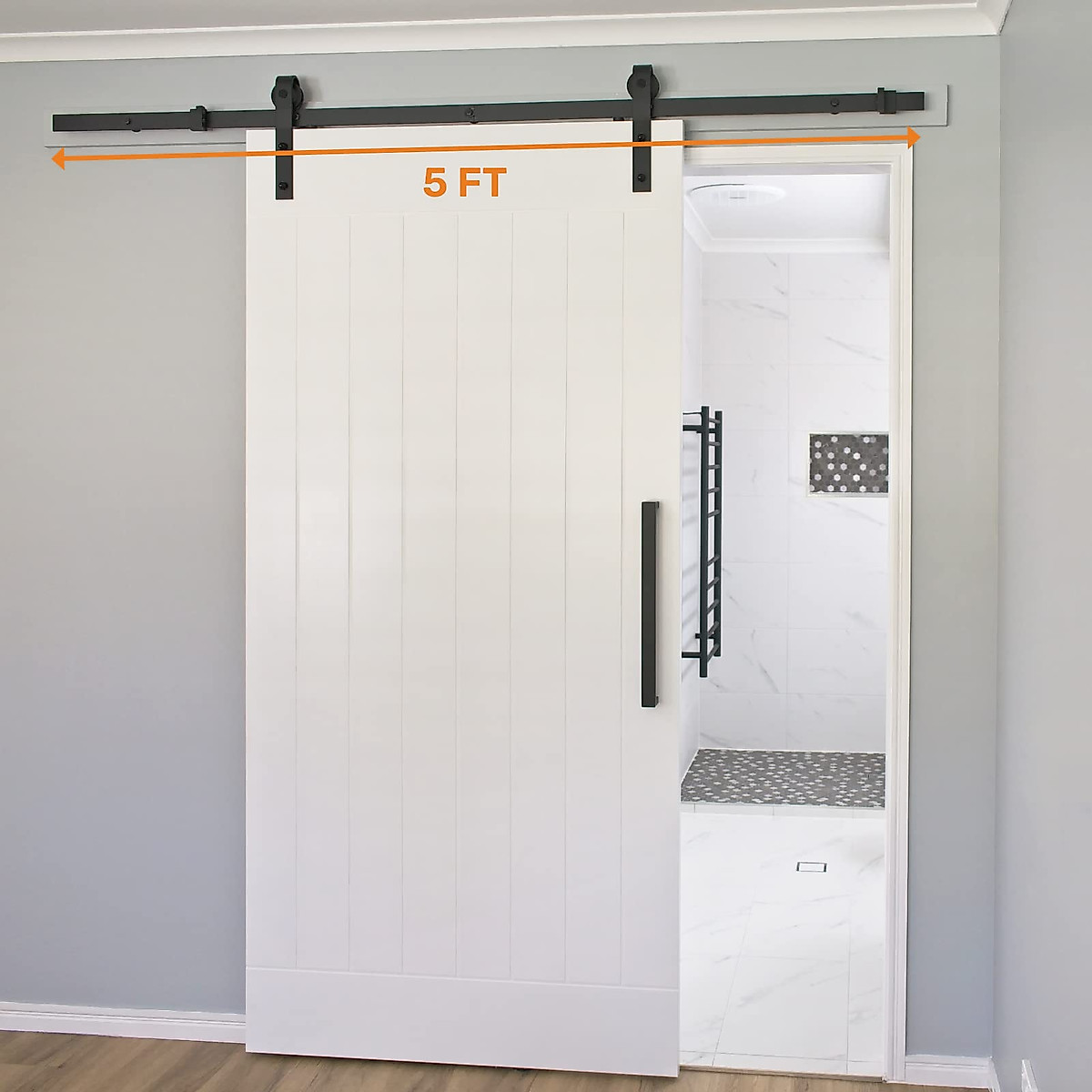 DOEWORKS 5 FT Sliding Barn Door Hardware Kit with Handle, Single 30" Wide Wood Door Hardware Closet Track Kit Set, DIY Barn Door