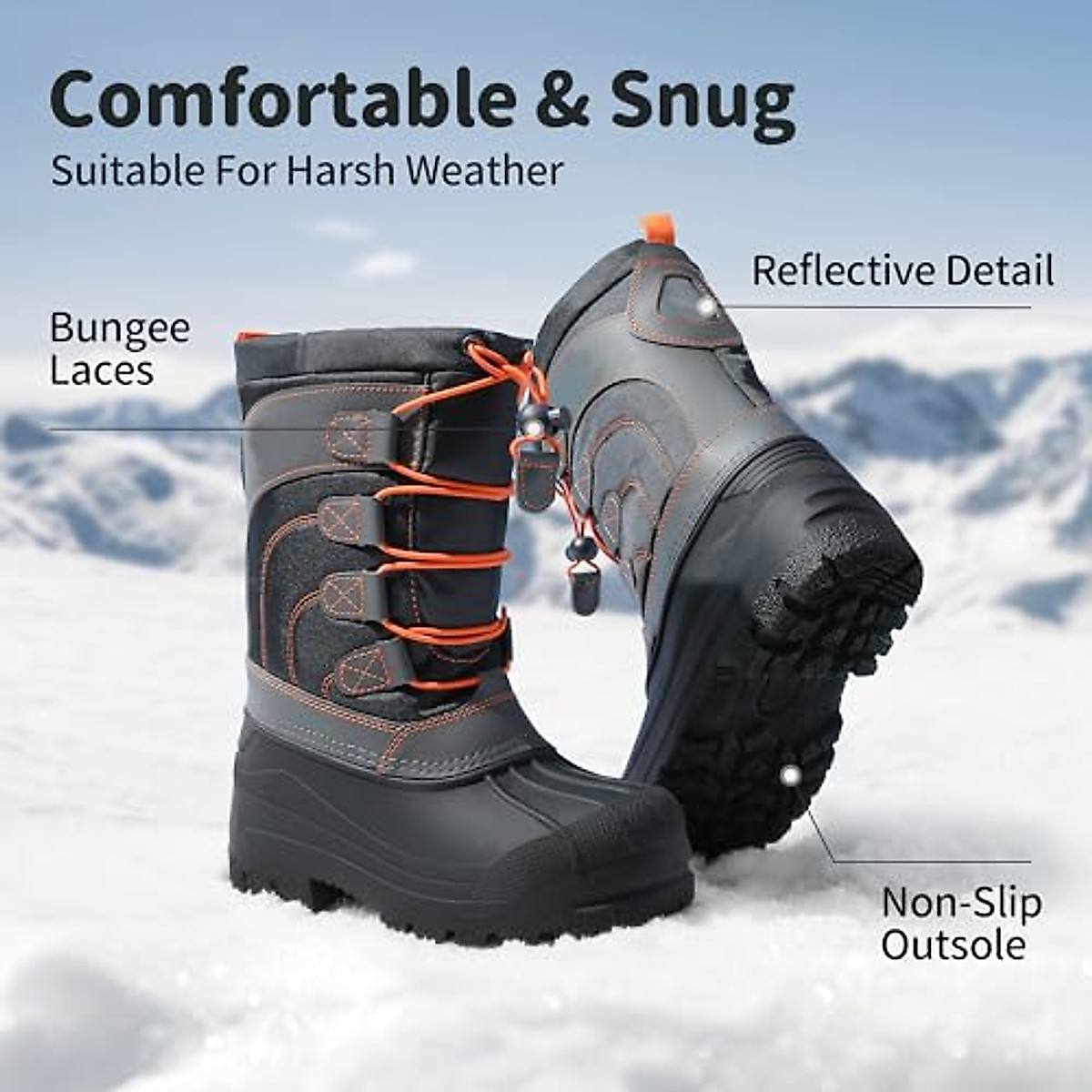 DREAM PAIRS Little Kid Knorth Navy Grey Orange Isulated Fur Winter Waterproof Snow Boots Size 2 M US Little Kid
