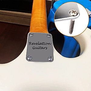 Custom Engraved Text/Name Guitar Neck Plate Personalized Plate Plain with Crews Chrome for ST Strat Tele Basses Replacement for Electric Guitar Accessories Gifts