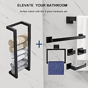 2 in 1 Modern Towel Rack for Rolled Towels,Towel Storage Rack for Bathroom or Toiled Paper Organizer,Premium Aluminum Matte Black Bath Towel Holder,Easy to Install
