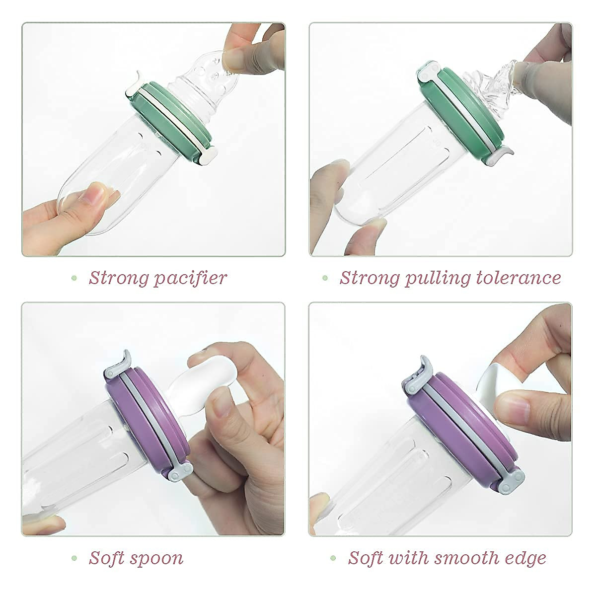 KidsMe 2-in-1 Silicone Baby Squeeze Bottle with Spoon -BPA Free Baby Food Bottle Squeeze Feeder Baby Feeding Supplies Pacifier for Toddlers Infants Babies 4 + Months