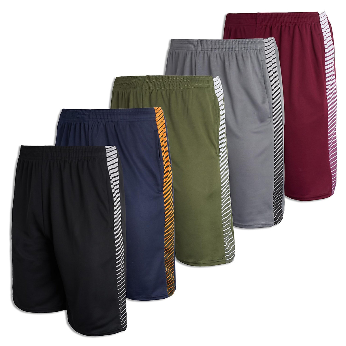 Real Essentials Mens Mesh Shorts Active Wear Athletic Short Men Basketball Pockets Workout Gym Soccer Running Summer Fitness Quick Dry Casual Clothes Sport Training Hiking, Set 9, L, Pack of 5