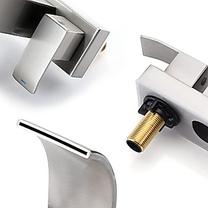 Waterfall Bathroom Sink Faucet - 2 Handle 4 Inch Centerset Faucet for Lavatory Bathroom Sink, with cUPC Faucet Supply Line Hoses for Bathroom Restroom Vanity Lavatory, Brushed Nickel