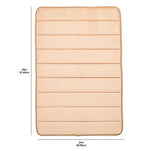 Spotgrowth Non-Slip Memory Foam Bath Mat for Bathroom Rugs 24 x36 Inches Super Cozy Soft Non-Slip Coral Velvet Striped Bathroom Mat and Machine Washable,Beige