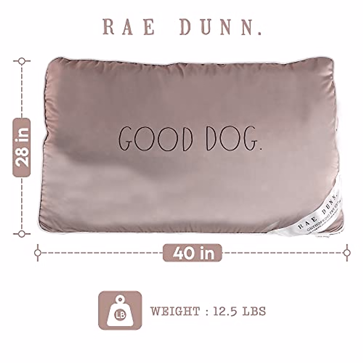 Rae Dunn Dog Bed, Memory Foam Pet Bed with Removable Cover for Small, Medium, and Large Dogs, Durable Dog Mattress, Large, Taupe