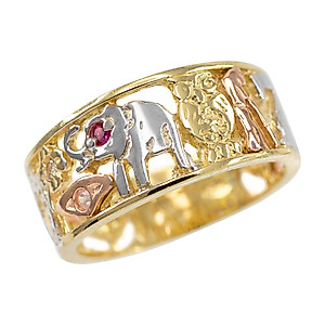 Good Luck Charms 10k Tri-tone Gold Open Design CZ-Studded Ring (Size 10)