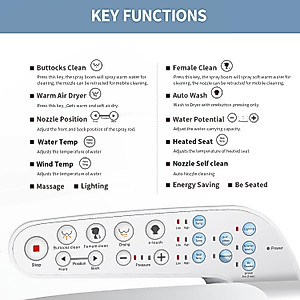 KERDE P30L Electric Bidet Toilet Seat,Bidets For Existing Toilets,Rlongated,One-click Intelligent Operation, Warm Water Cleaning,Slow Close,Seat Cushion Keep Constant Temperature In Winter