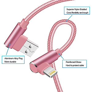 Quickeep iPhone Charger 10ft 90 Degree Lightning Cable 3 Pack iPhone Charging Cable Right Angle Nylon Braided Fast Charger Cord Compatible with iPhone 14/13/12/11/Xs/XR X/8/7 (Rose Gold)