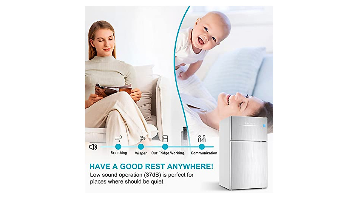 Frestec Mini Fridge with Freezer - Quiet, Energy-Efficient 2-Door Cooler