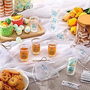 Pickmesh 50 Sets Baby Shower Favors Baby Boy Girl Theme Party Gift Include Short Glasses Acrylic Clear Shot Glasses Thank You Tag Organza Bag Twine Baby Shower Tea Party Favor for Gender Reveal (Boy)