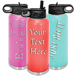 Polar Camel Personalized Water Bottles 32oz with Flip-Top Lid and Straw, Customized Vacuum Insulated Flask, Stainless Steel Sports Double Wall Thermos, Your Logo Name and Text Engraved in USA(Coral)