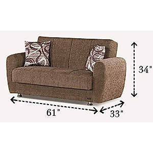 BEYAN Colorado Collection Guest Room Convertible Storage Loveseat with Storage Space, Includes 2 Pillows, Dark Brown
