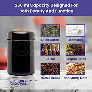 Infinity Jars 250 ml (8.5 fl oz) Tall Black Ultraviolet Refillable Empty Glass Screw Top Jar 2-Pack